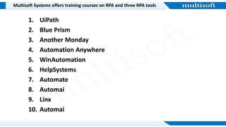 Multisoft Systems offers training courses on RPA and three RPA tools | PPT