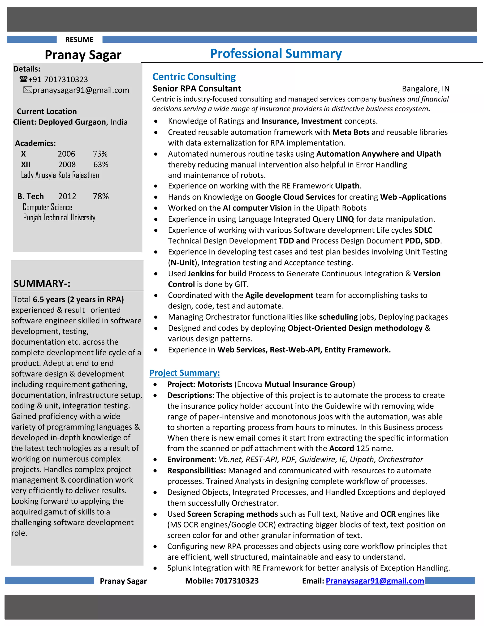 RPA Consultant Certified in UiPath and Automation Anywhere | PDF