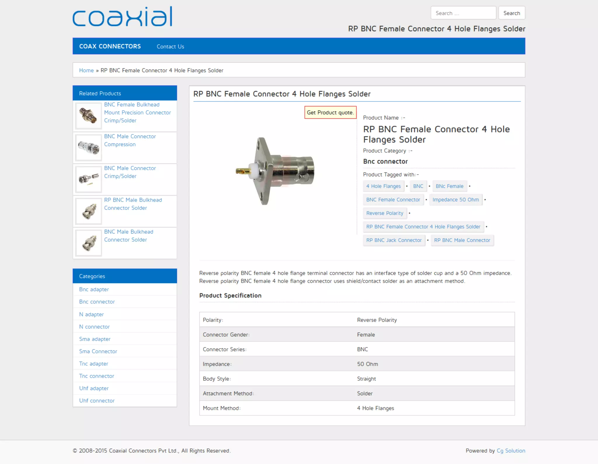 Rp bnc female connector 4 hole flanges solder | PDF