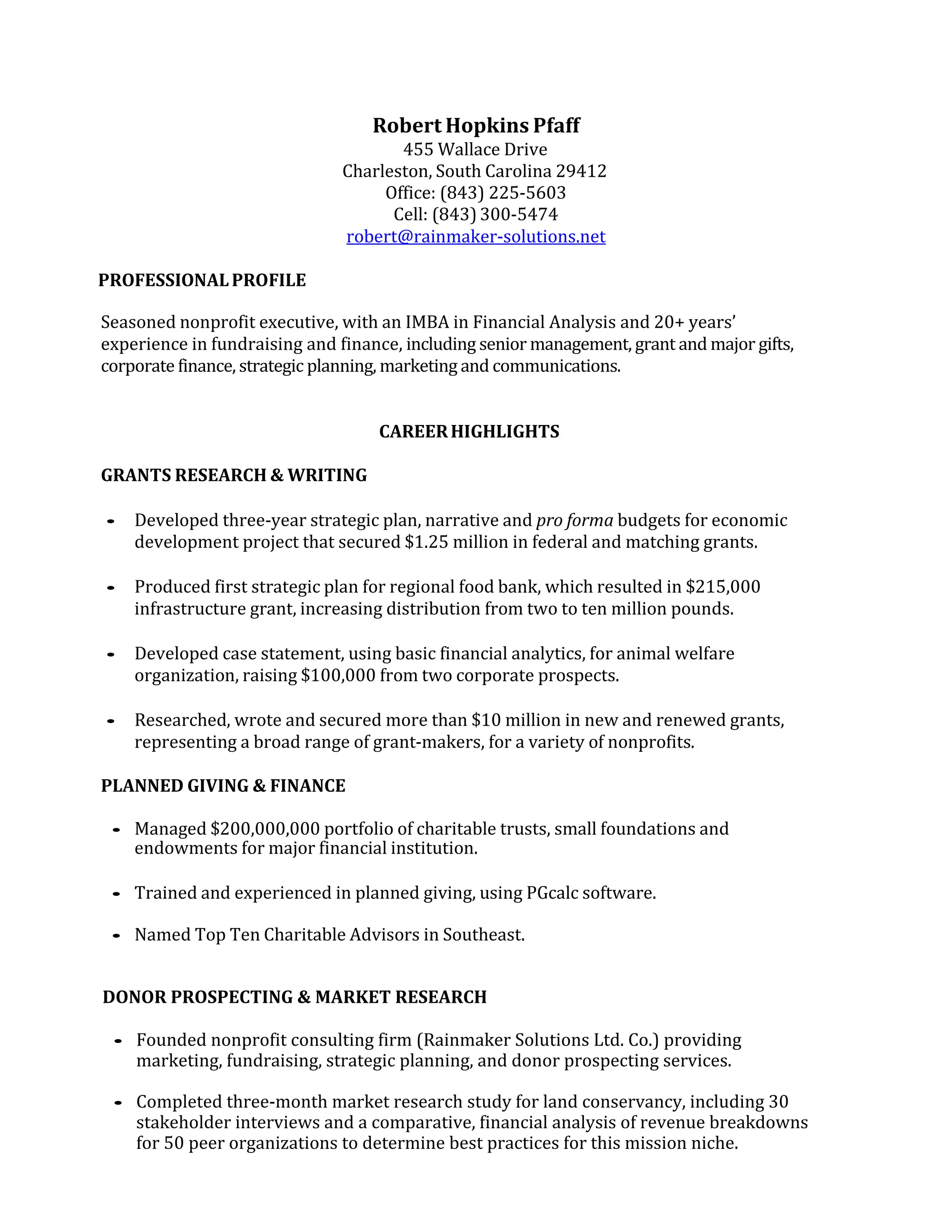 Robert Hopkins Pfaff Professional Resume | PDF