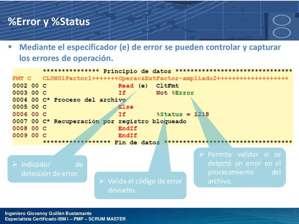 Programacion RPG - Gestión de Errores y Excepciones Programacion RPG - Gestión de Errores y Excepciones