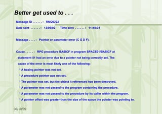 Rpg Pointers And User Space | PPS | Programming Languages | Computing