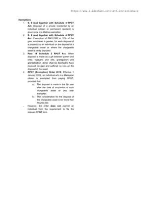 Real Property Gains Tax (RPGT) Notes - LAW512 Conveyancing | PDF