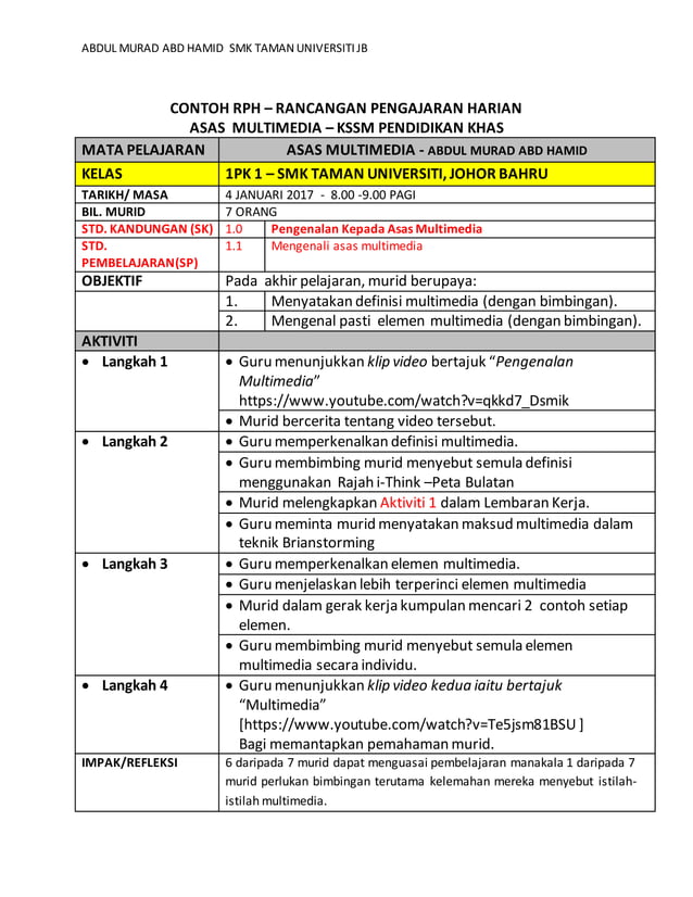 Rph asas multimedia kssm pendidikan khas - abdul murad abd hamid | DOCX