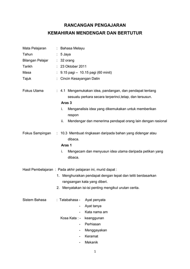 RPH Bahasa Melayu Thn 5 | DOCX