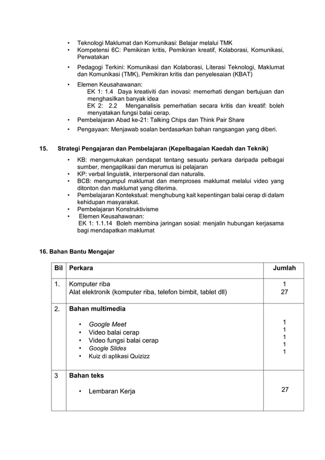 Contoh RPH BM Tahun 4 (PdPr) | PDF