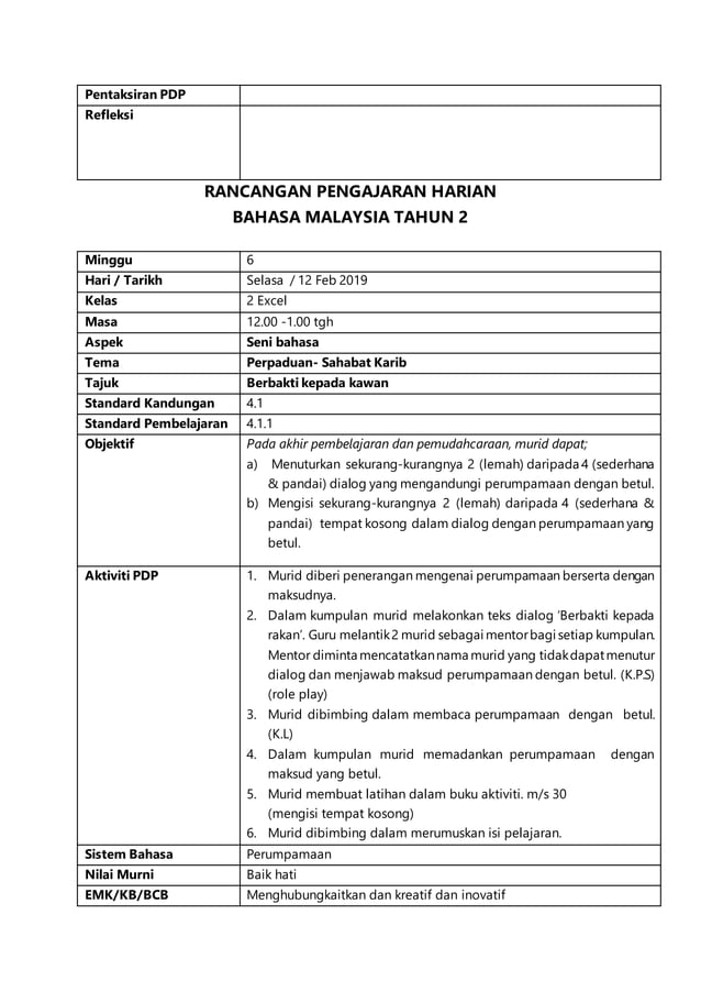 RPH BM THN 2 (BULAN FEB) | DOCX