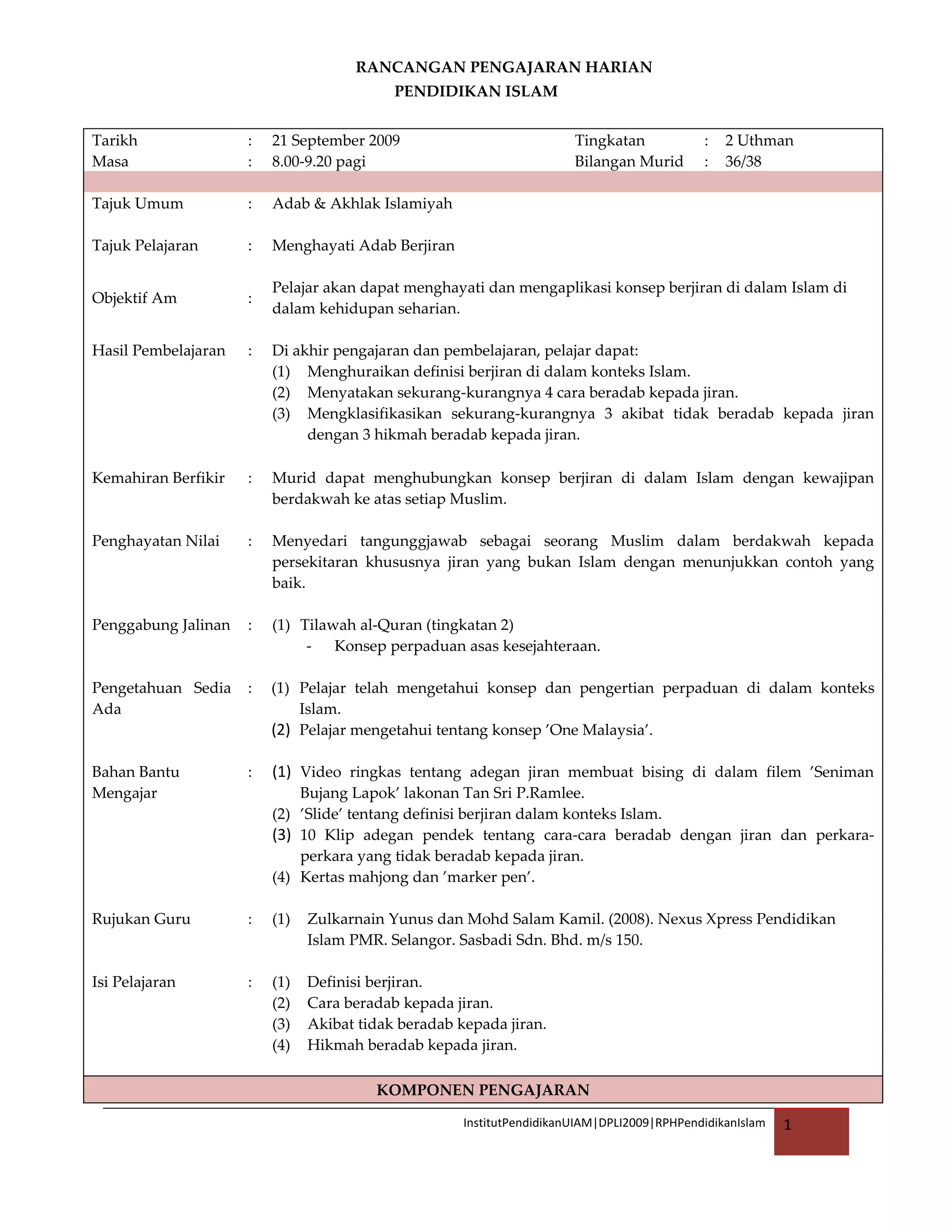 RPH: Menghayati Adab Berjiran | DOC