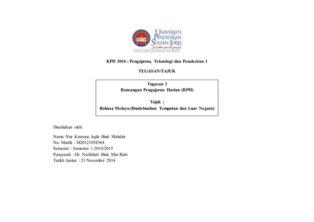 Rancangan Pengajaran Harian RPH Pendidikan Khas | DOCX