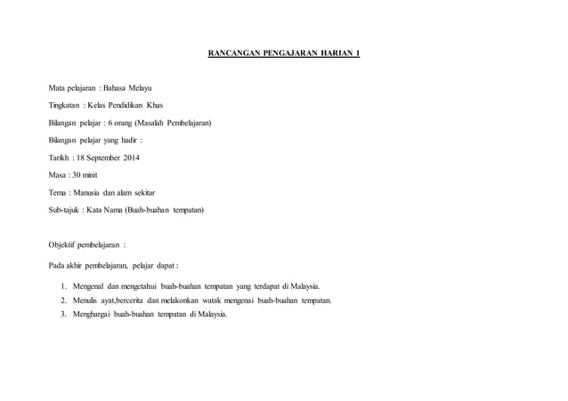 Rancangan Pengajaran Harian RPH Pendidikan Khas | DOCX