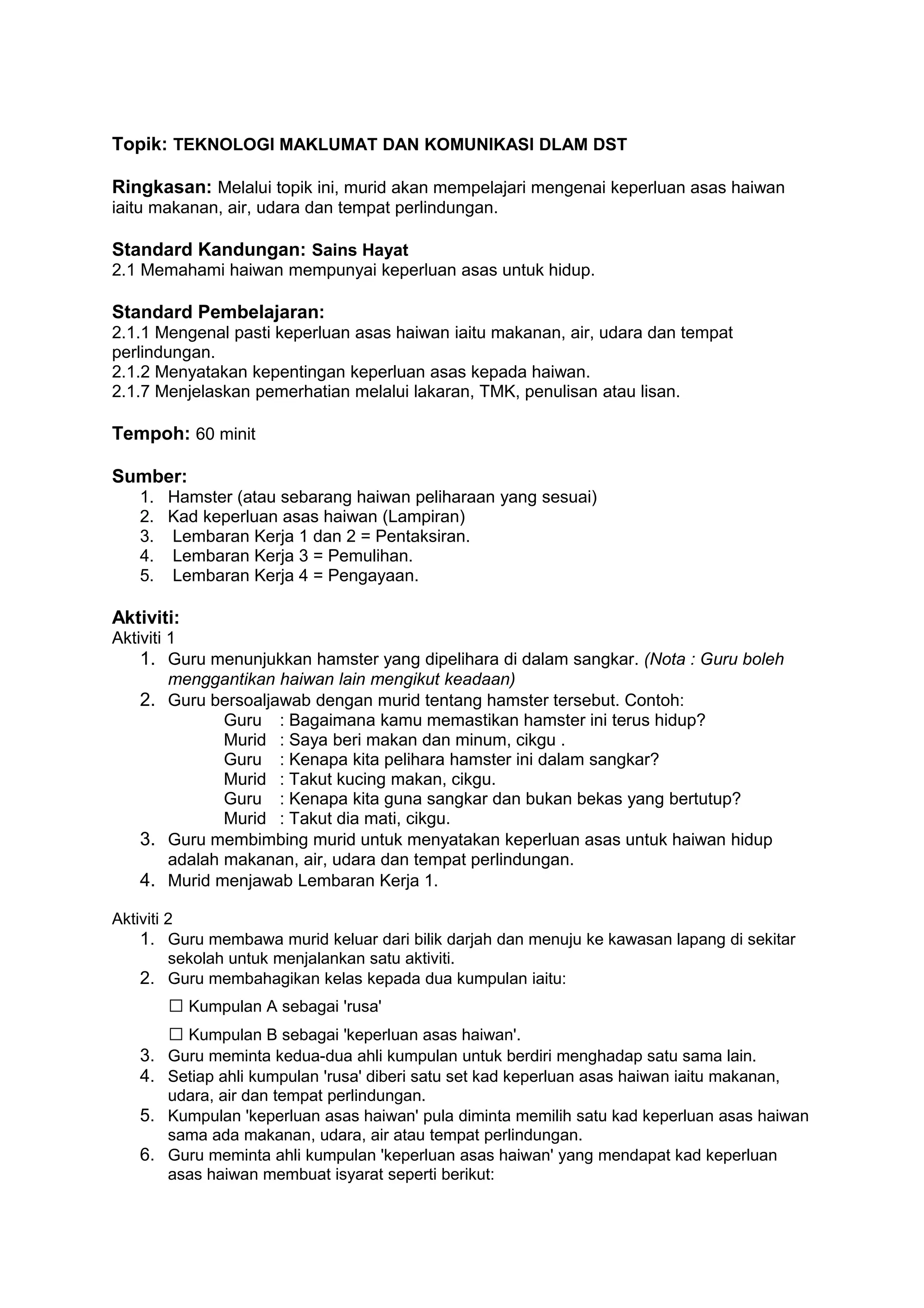 Rph dst hayat haiwan | DOC