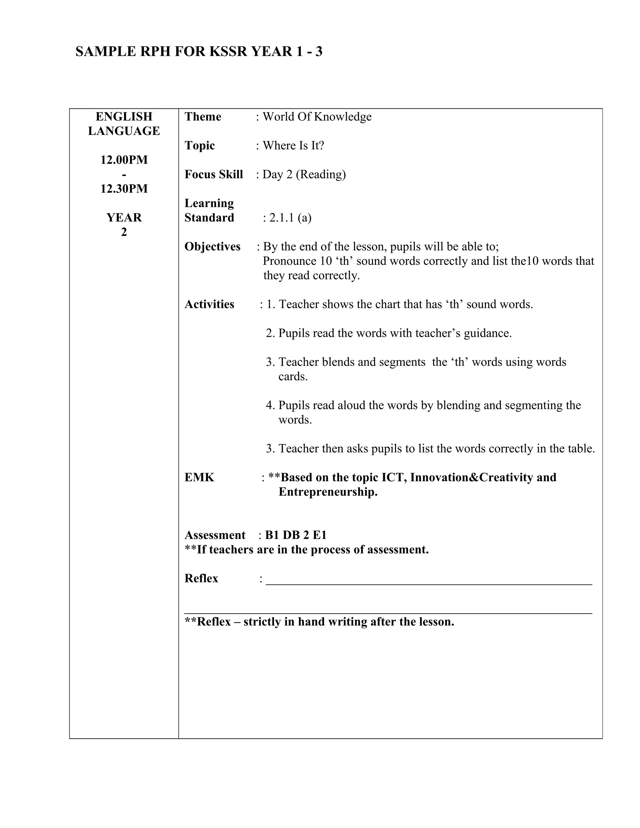 Rph english kssr (1) | DOC