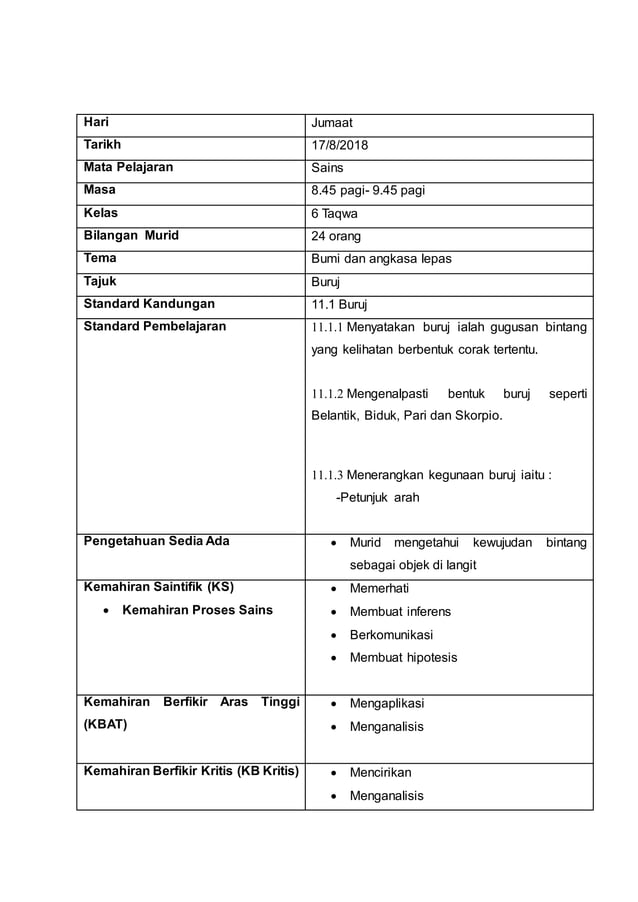 Rph fasa 5E- Buruj tahun 6 | DOCX