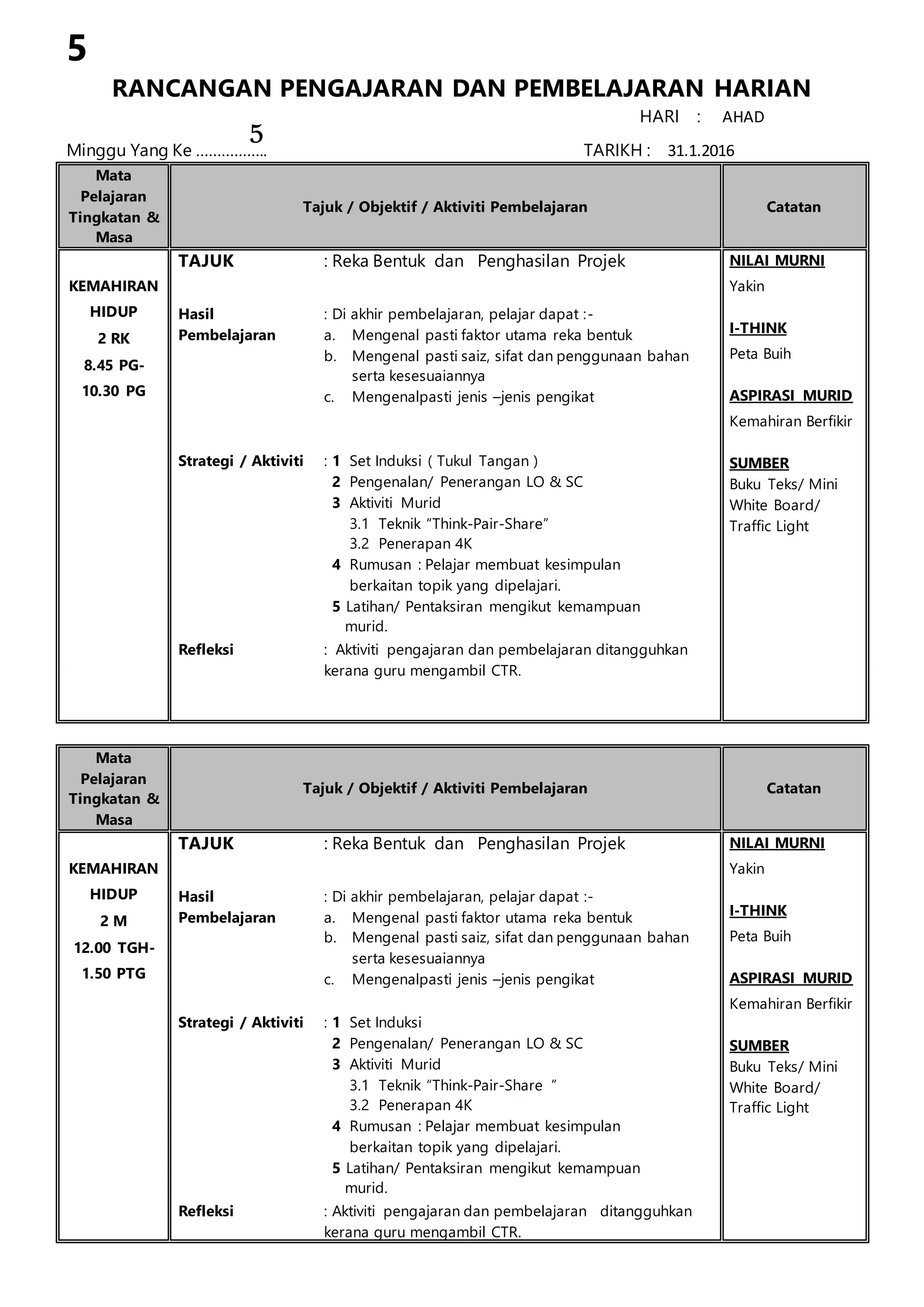 contoh Rph harian bulan januari minggu 1 31 jan_2016 | PDF