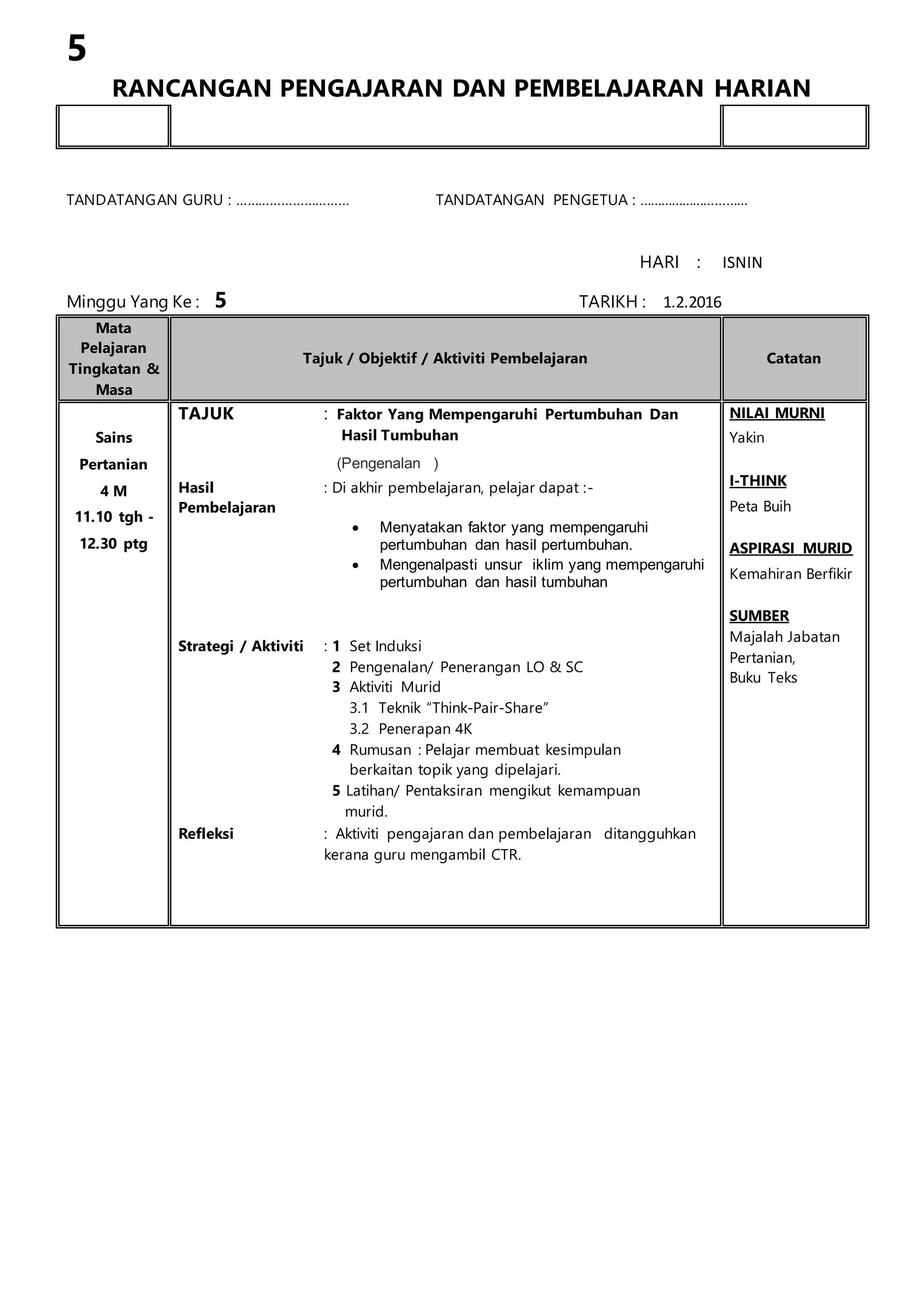 contoh Rph harian bulan januari minggu 1 31 jan_2016 | PDF