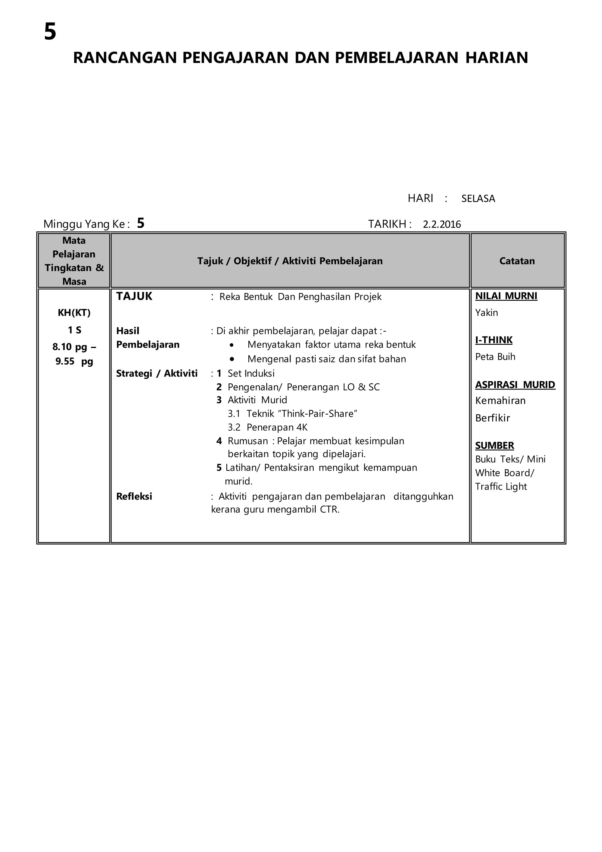 contoh Rph harian bulan januari minggu 1 31 jan_2016 | PDF