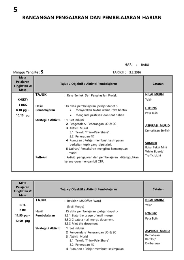 contoh Rph harian bulan januari minggu 1 31 jan_2016 | PDF