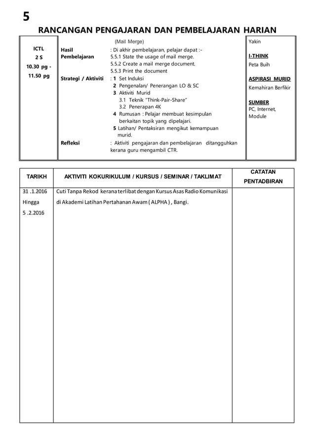 contoh Rph harian bulan januari minggu 1 31 jan_2016 | PDF
