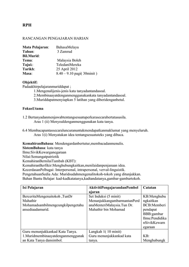 Rph kata tnya | DOCX