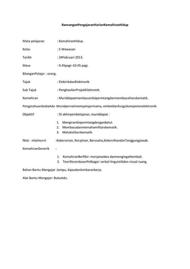 Rph kemahiran hidup t5 (perintang dan membaca litar) | DOCX