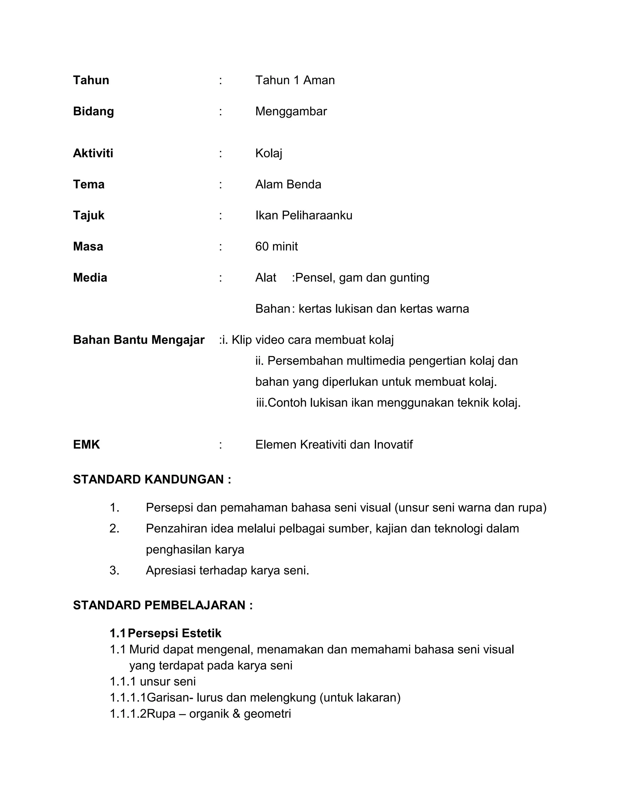 Rph kssr menggambar | DOCX