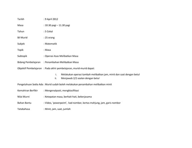 RPH MASA TAHUN 5 | DOCX