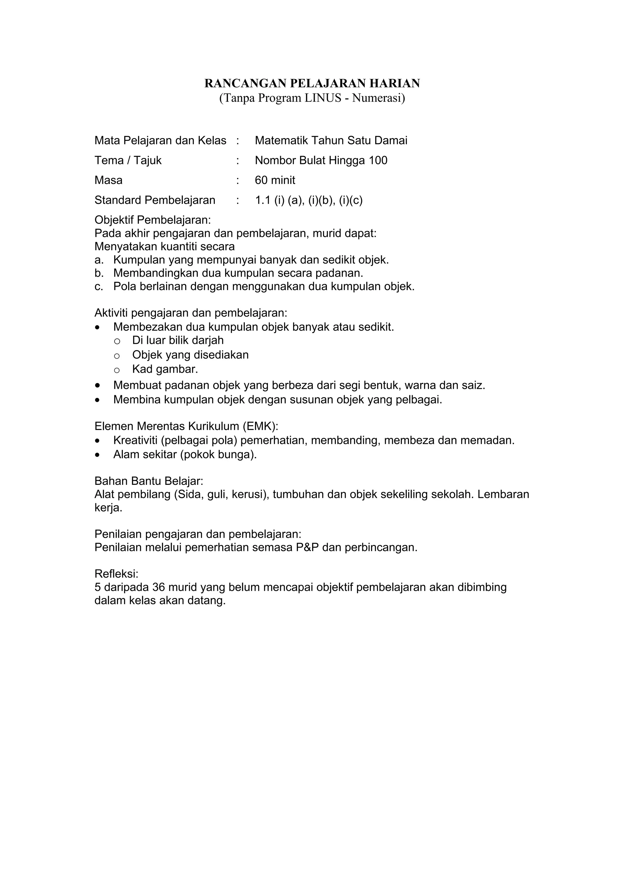 Rph matematik tahun 1 | DOC