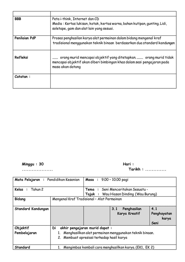 Rph pendidikan kesenian tahun 2 | DOCX
