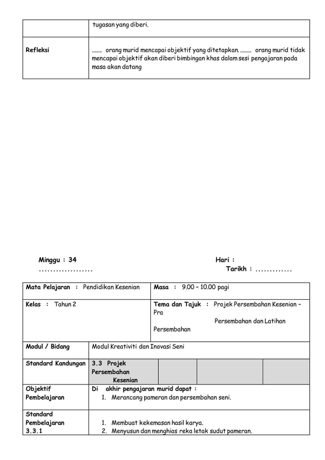Rph pendidikan kesenian tahun 2 | DOCX