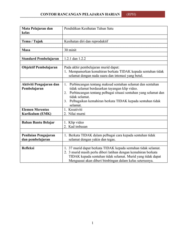 Rph pendidikan kesihatan | DOC