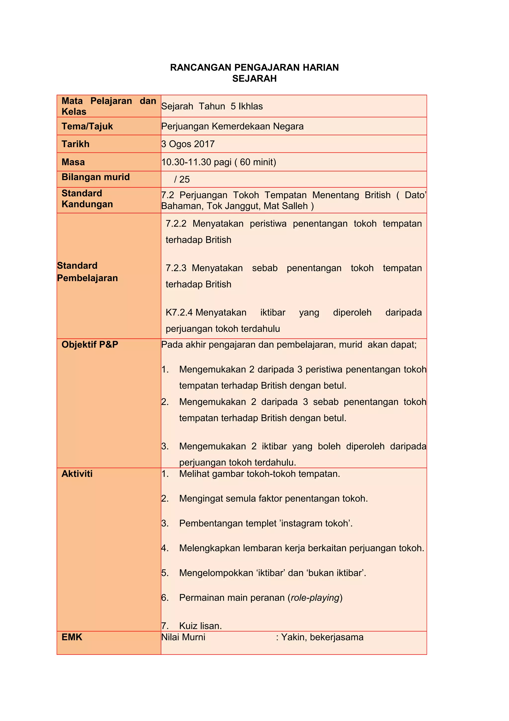 Rph sejarah tahun 5 peristiwa perjuangan menentang british iii | DOC