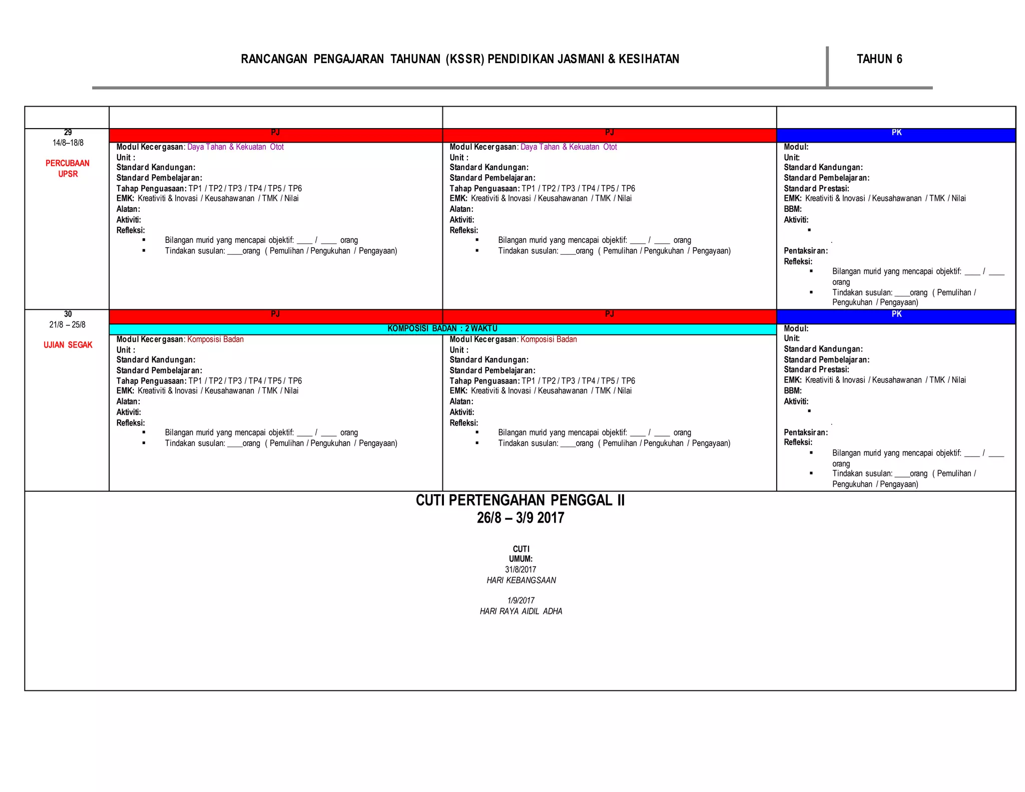Rph pjk tahun 6 | DOCX