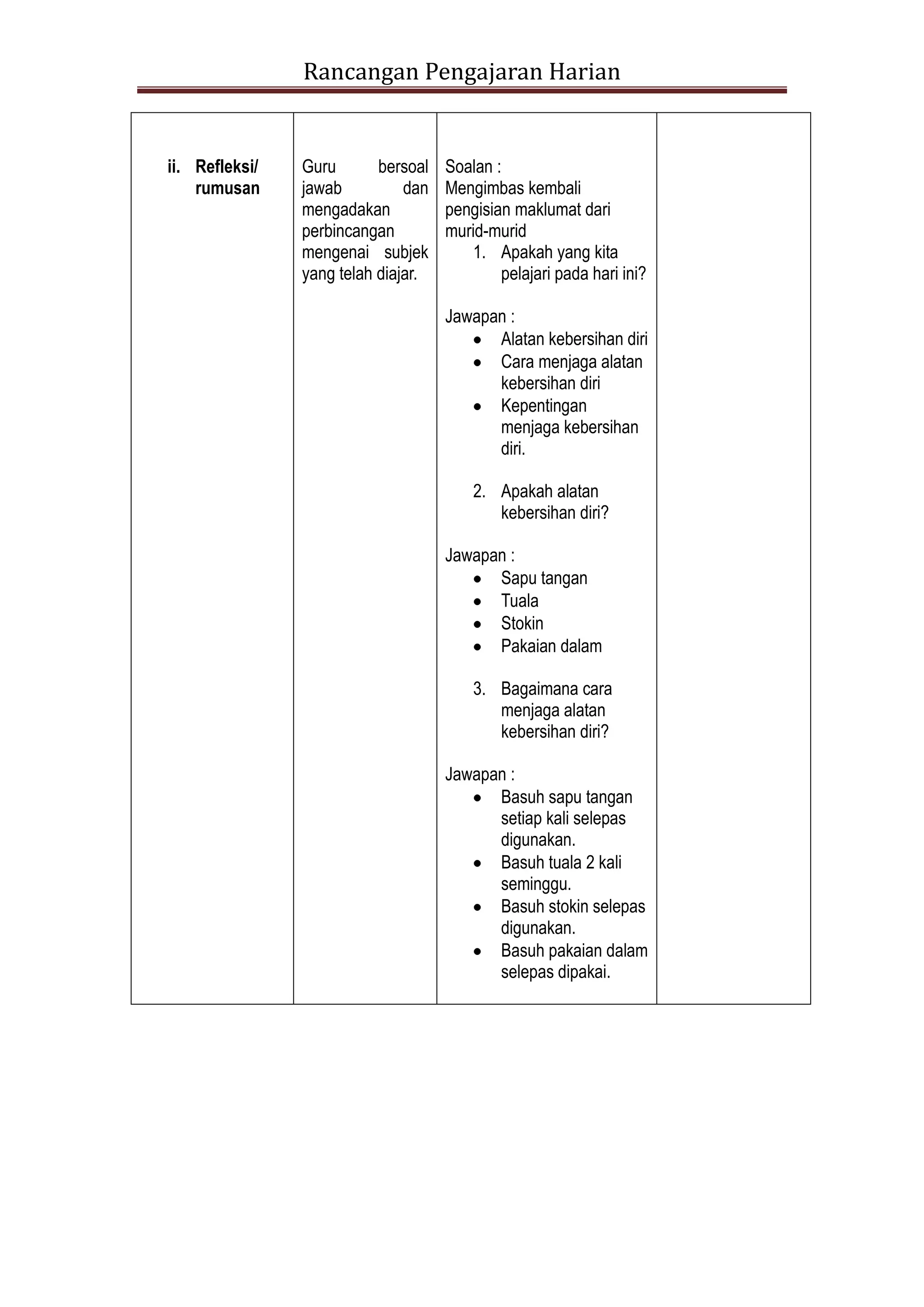 Rph pk t3 alatan kebersihan diri | DOCX