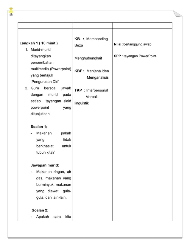 Rph psk t4 pengurusan diri | PDF