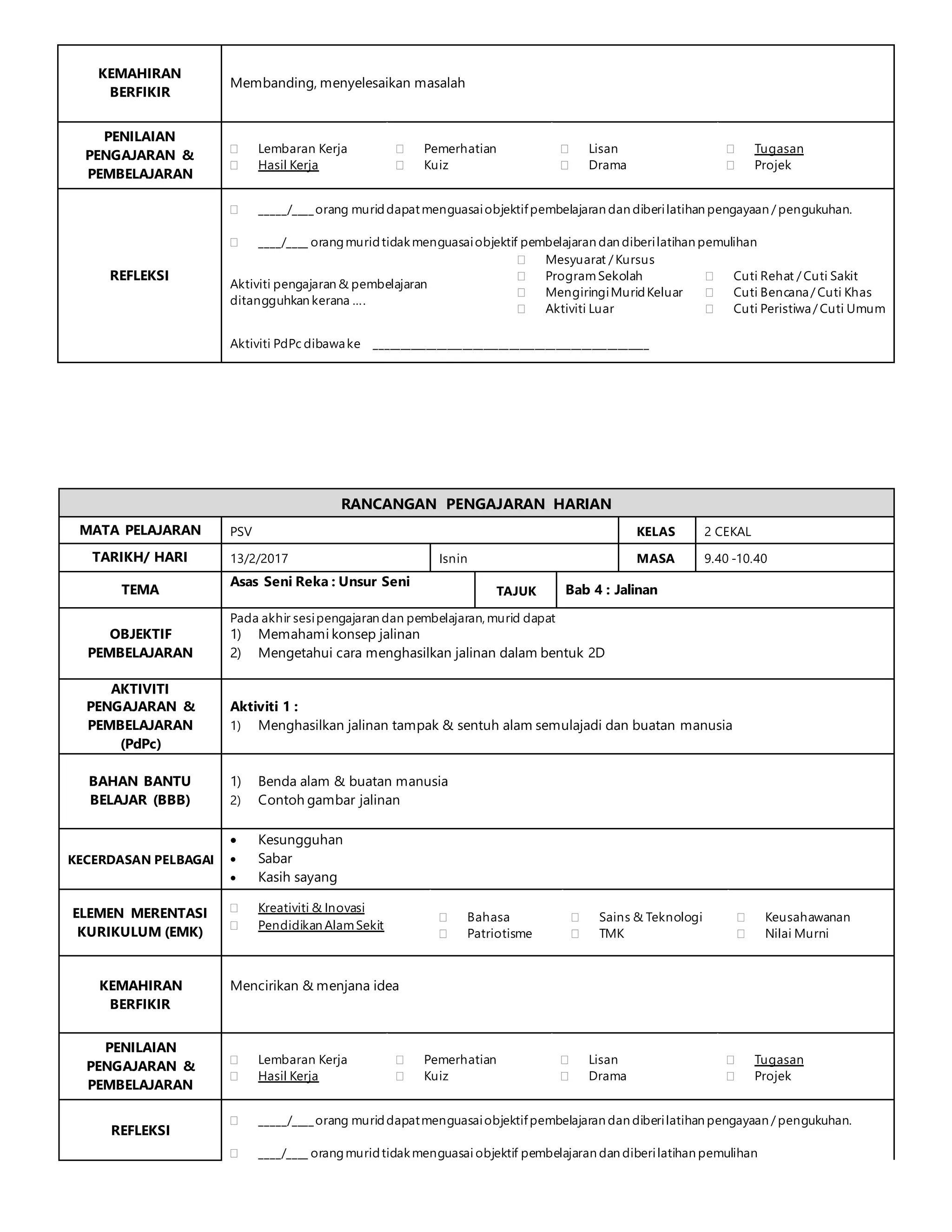 Rph psv peralihan | DOCX
