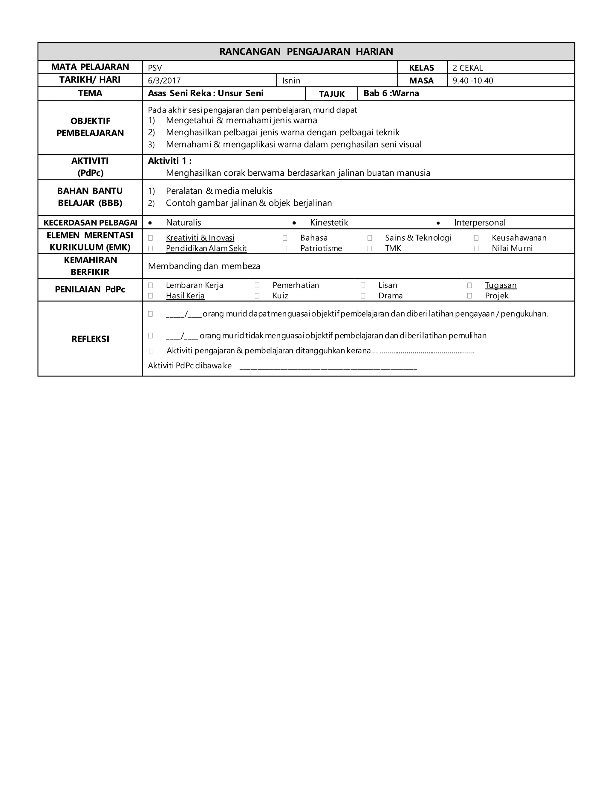 Rph psv peralihan | DOCX