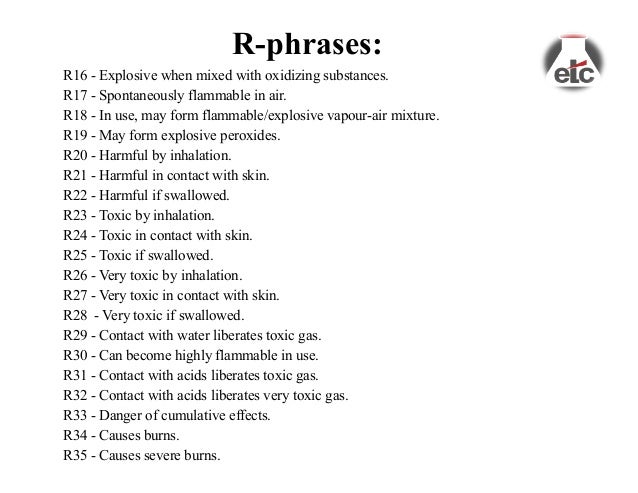 R phrases and S phrases