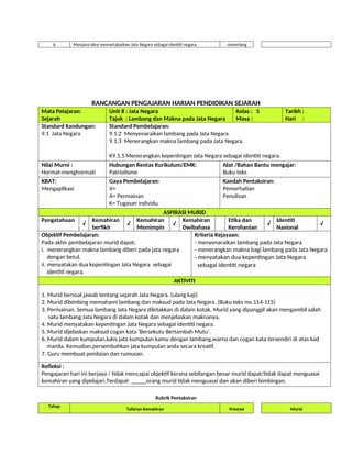 Rancangan Pengajaran Harian Sejarah Tahun 5 | DOCX