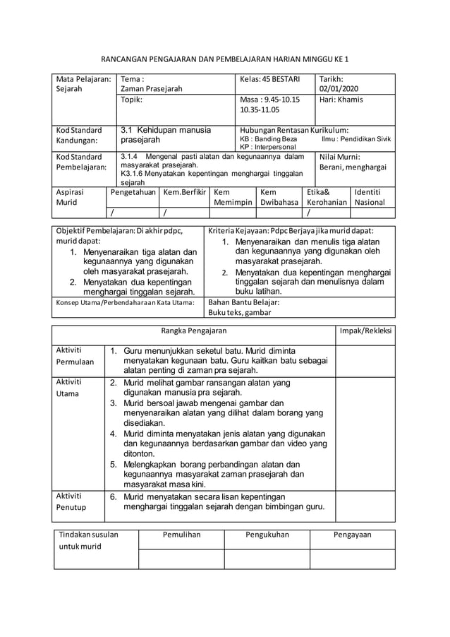 Rph sejarah thn 4 m1 | DOCX