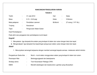 Rph thn 5 pengurusan alatan sukan | DOCX