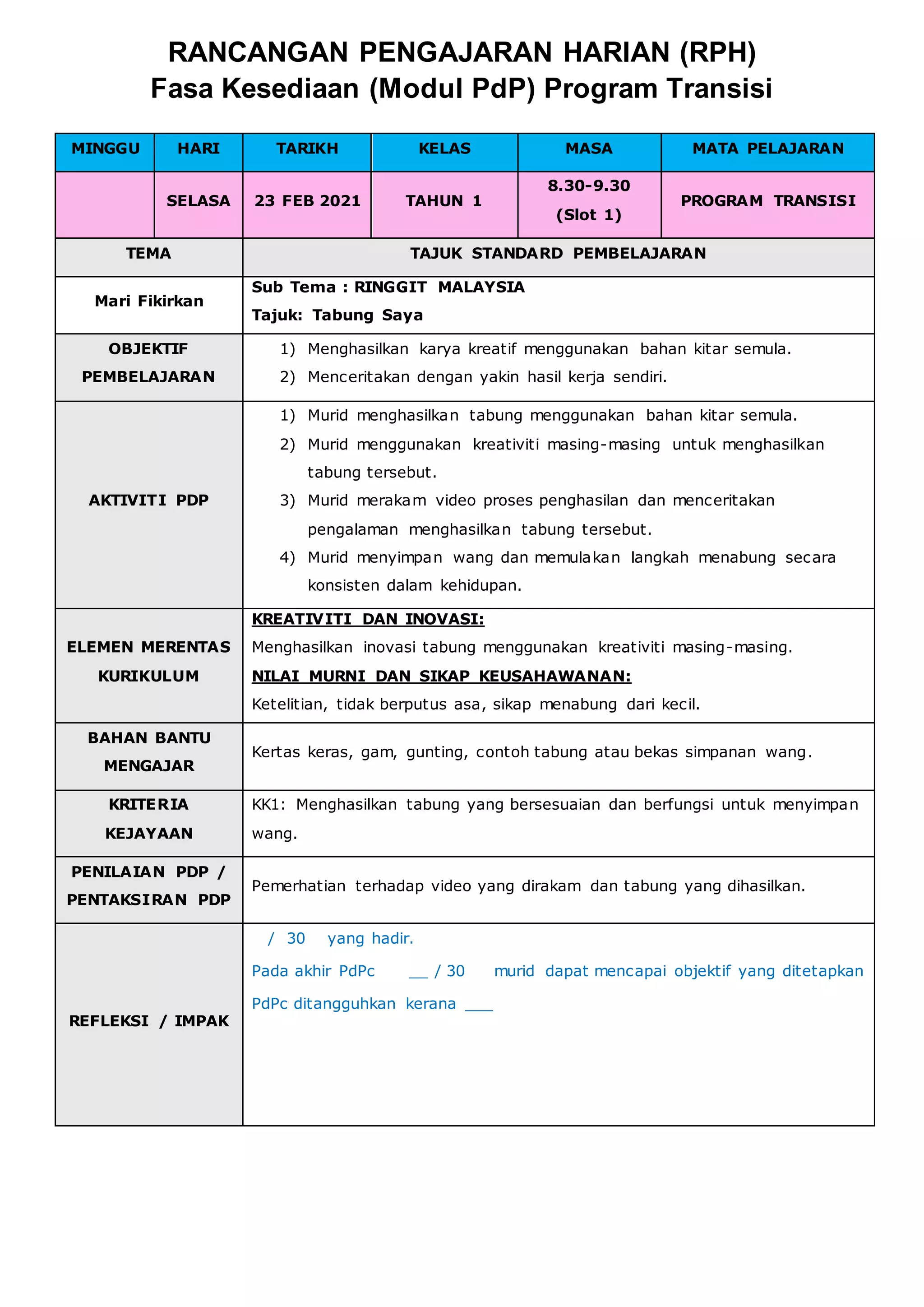 Rph transisi 21 23 februari 2021 | DOCX