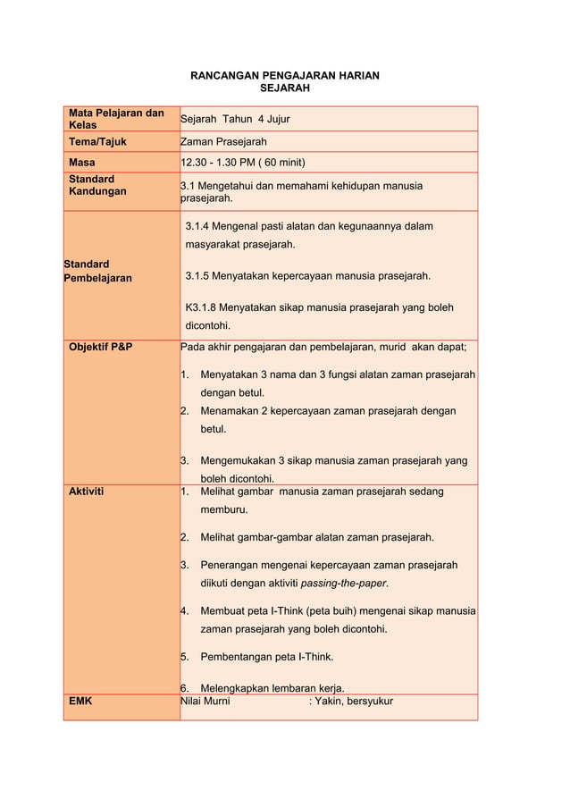 Rph sejarah tahun 4 | DOC