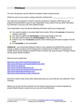 Energy Sources WebQuest | PDF | Power and Energy Industry | Industries