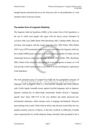Sociolinguistics linguistic relativity | PDF