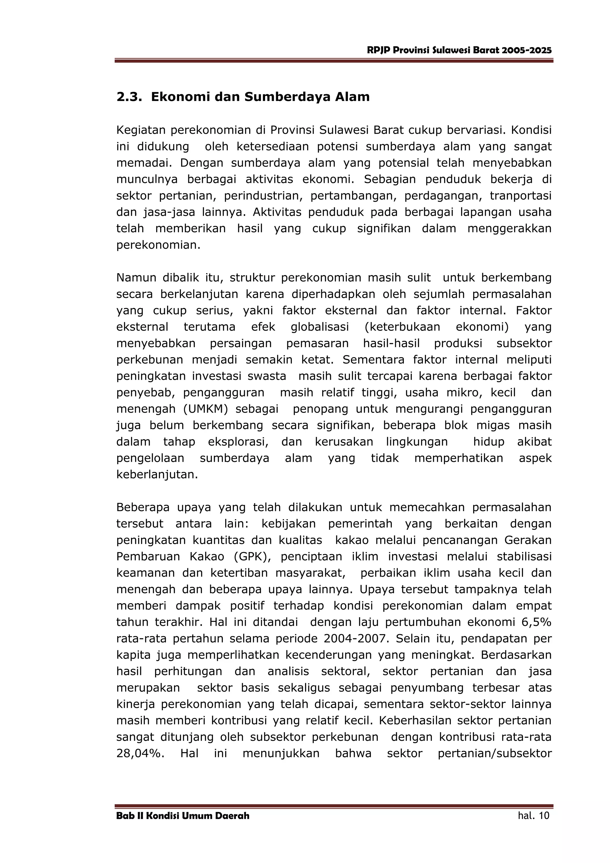RPJPD Provinsi Sulawesi Barat Tahun 2005 - 2025 | PDF