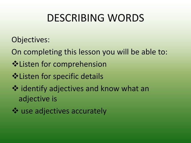 DESCRIBING WORDS: listening for comprehension | PPT