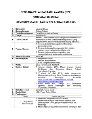 RENCANA PELAKSANAAN LAYANAN (RPL) BIMBINGAN KLASIKAL | PDF