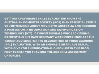 RPL Australia Applicants' Comprehensive Guide to the ACS Skill ...