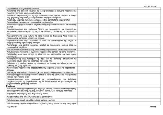 RPL Form 4 - JHS Learner_s Checklist of Competencies.pdf | Education