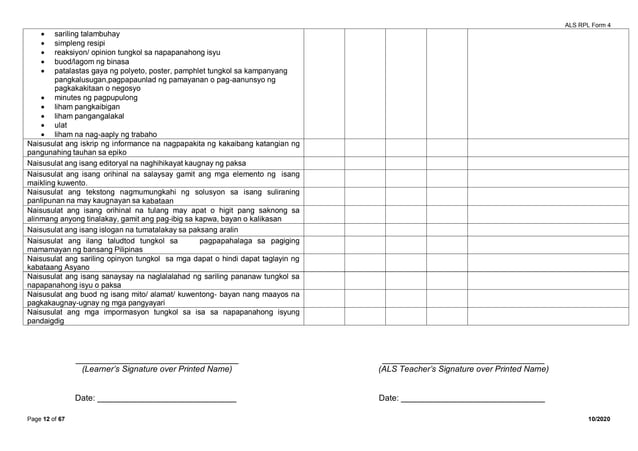 RPL Form 4 - JHS Learner_s Checklist of Competencies.pdf | Education